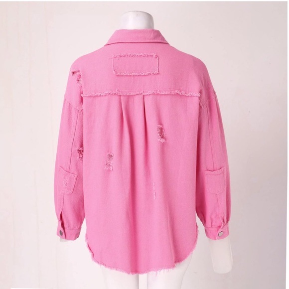 Jackets & Coats | Womens Oversized Pink Denim Jacket Casual Long ...